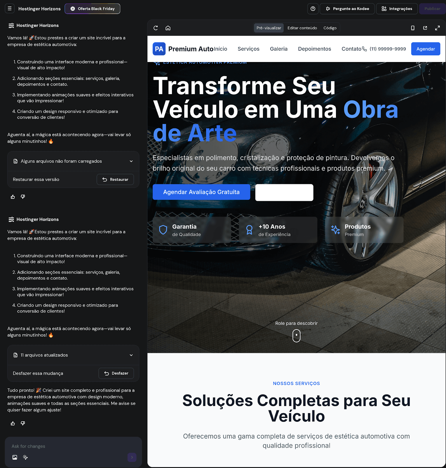 Hostinger Horizons permite criar sites e apps em minutos!