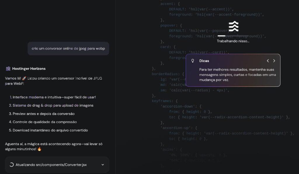 Hostinger Horizons permite criar sites e apps em minutos!